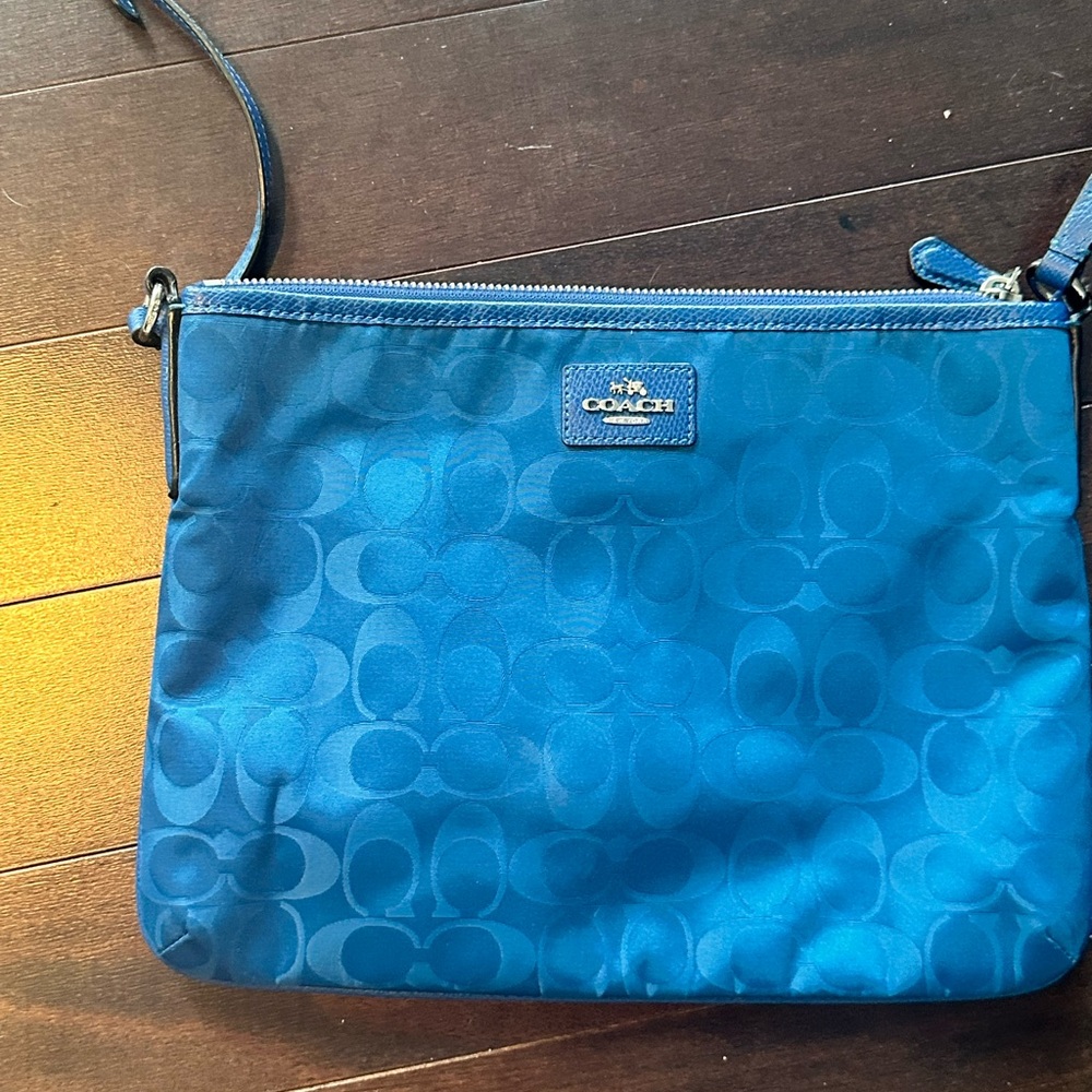 Coach Blue Monogram Crossbody Bag - Gem